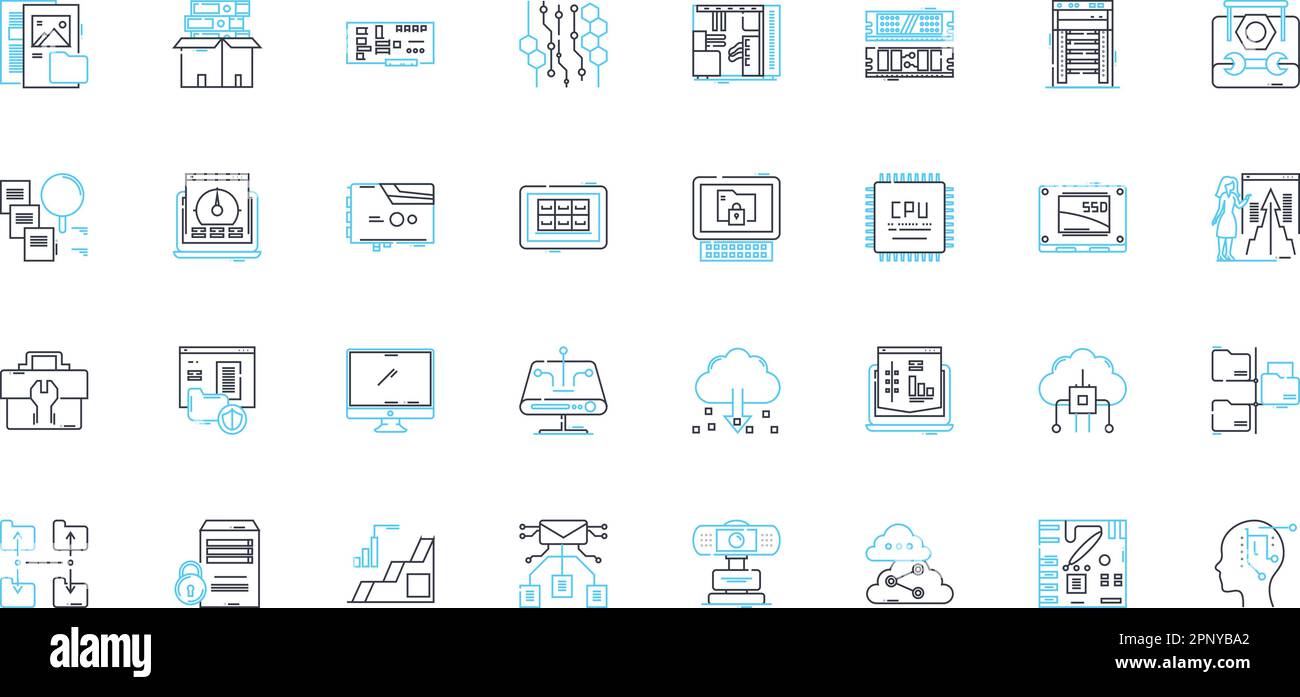 Electronic technology linear icons set. Circuits, Semiconductors ...