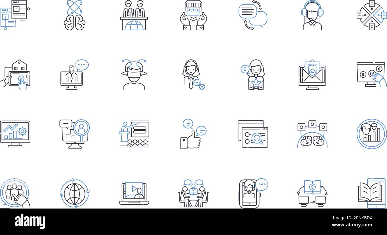 Online folks line icons collection. Virtual, Connected, Social, Nerked ...