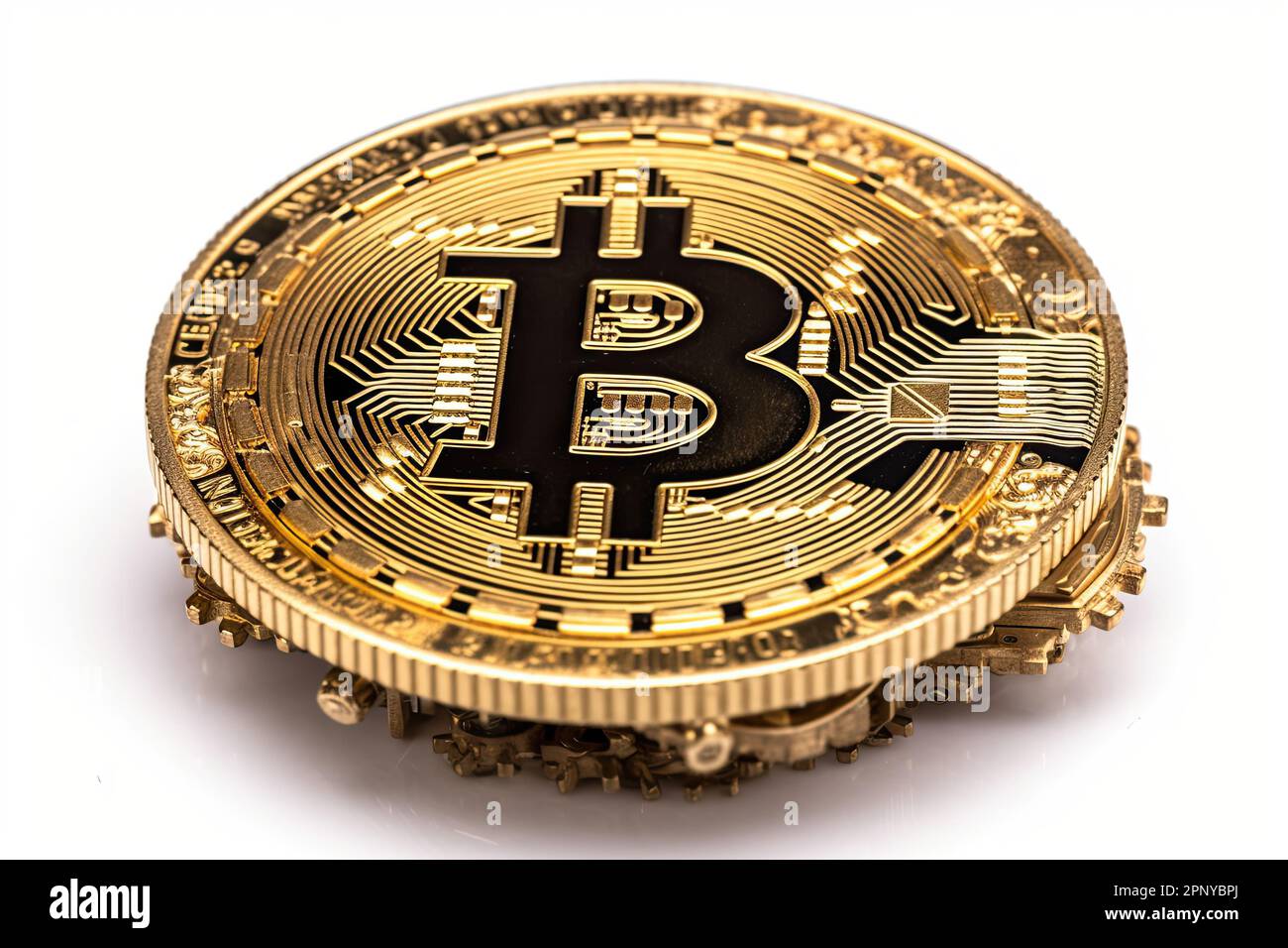 Bitcoin mechanic gears on white studio background. Cogwheel represents ...