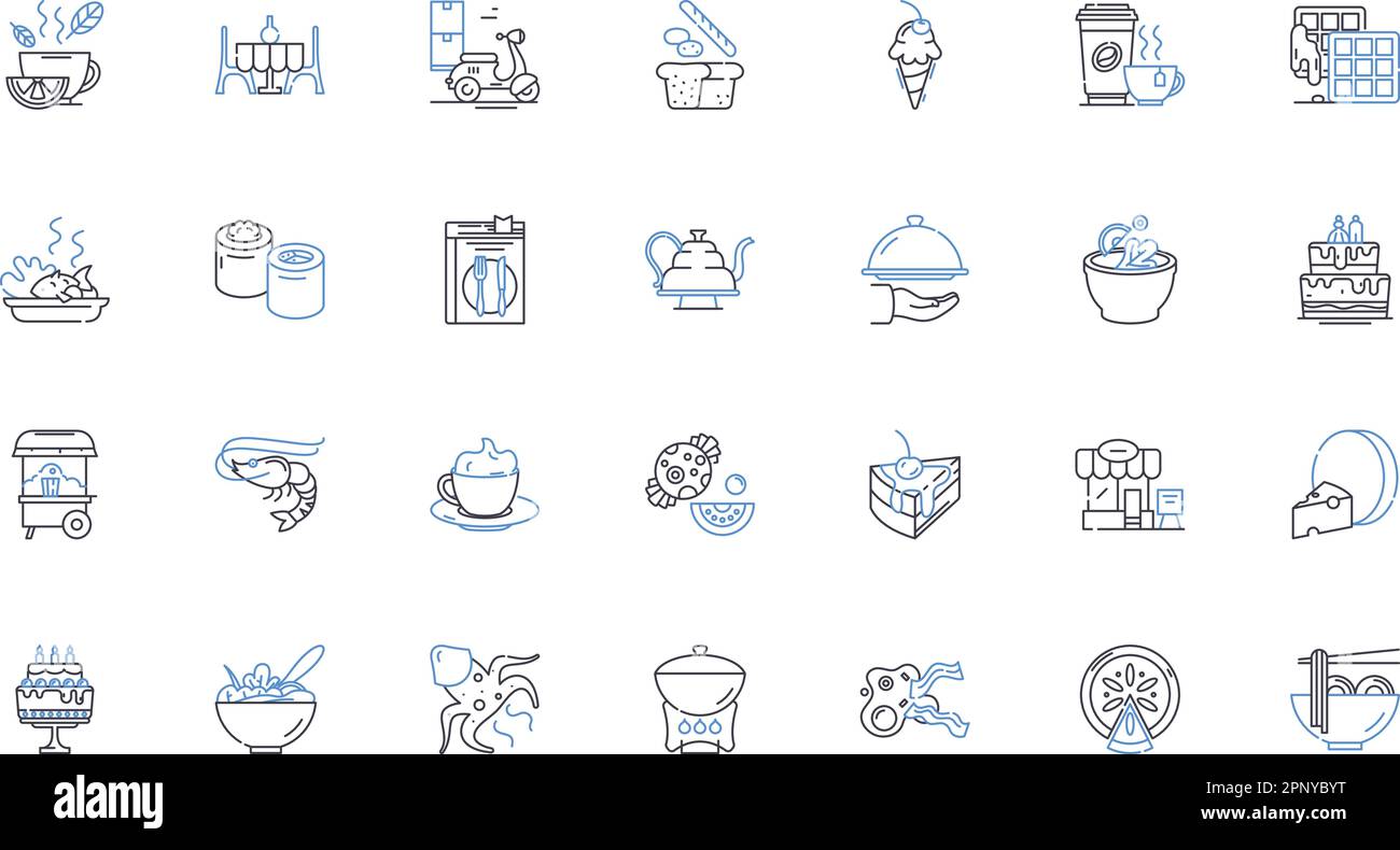 Flavorful Dishes line icons collection. Savory, Zesty, Spicy, Tangy ...
