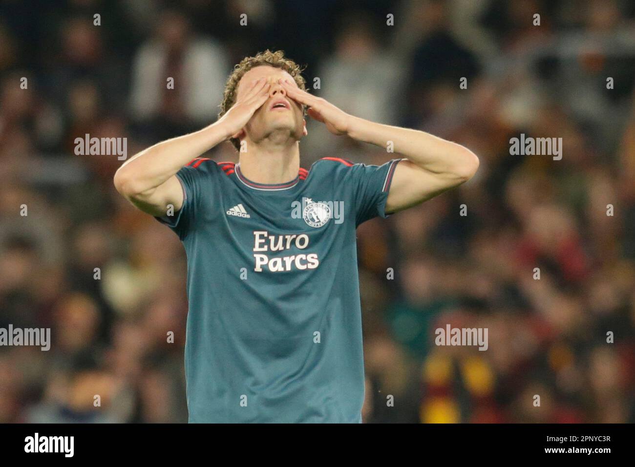 Feyenoord's Dutch midfielder Mats Wieffer looks dejected during the ...