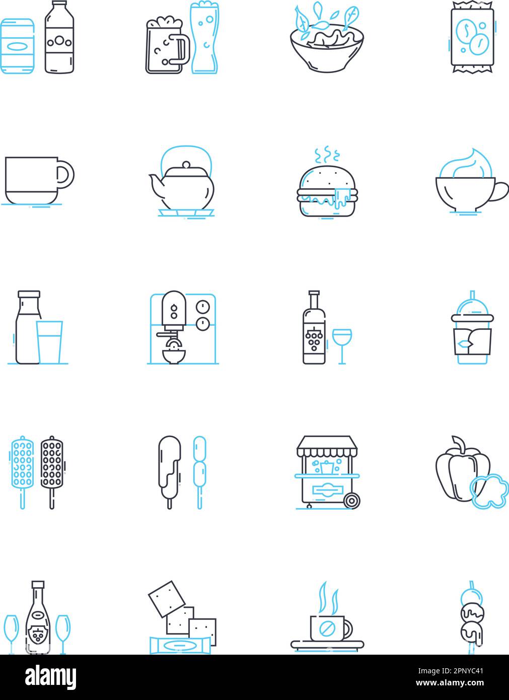 Cuisine cafe linear icons set. Coffee, Croissant, Bagel, Pastry ...