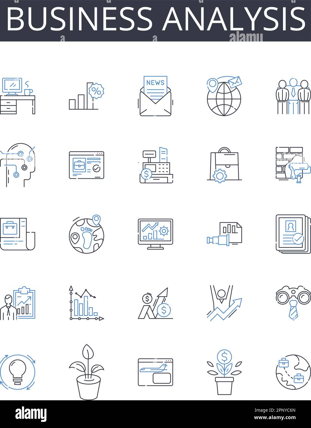 Business analysis line icons collection. Market research, Financial ...