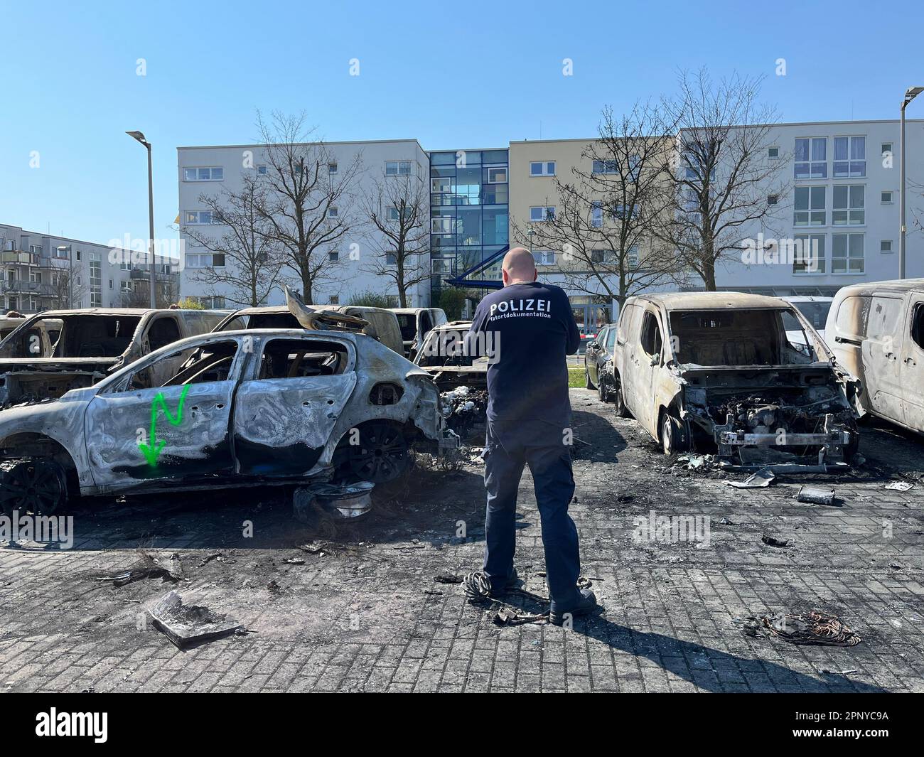 Berlin, Germany. 21st Apr, 2023. A police officer stands in front of ...