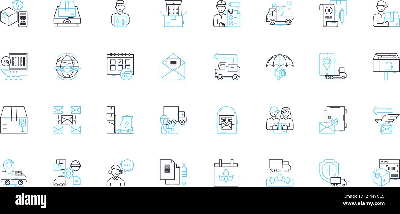 Courier linear icons set. Delivery, Dispatch, Logistics, Messenger, Shipment, Transport, Package ...