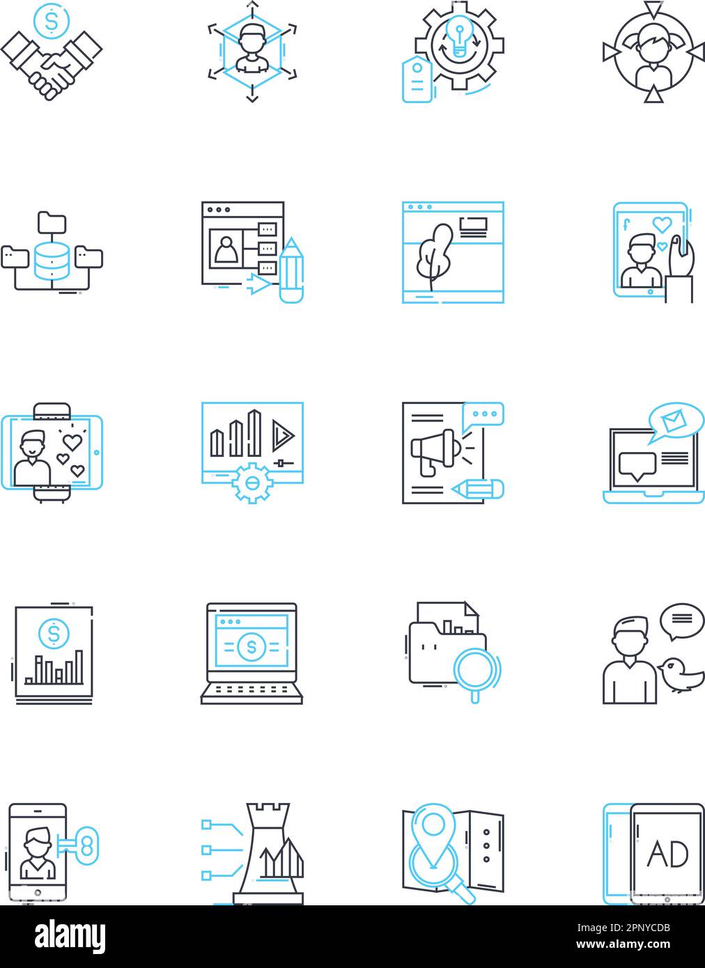 Promotion bureau linear icons set. Advertising, Marketing, Branding ...