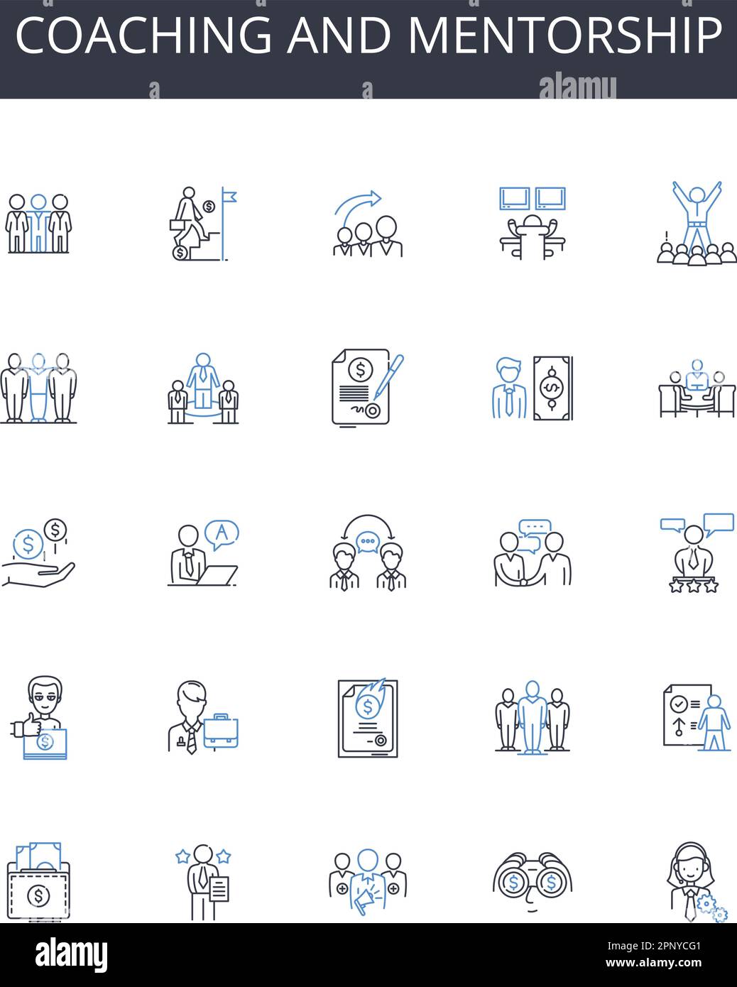 Coaching and mentorship line icons collection. Teaching and guidance ...