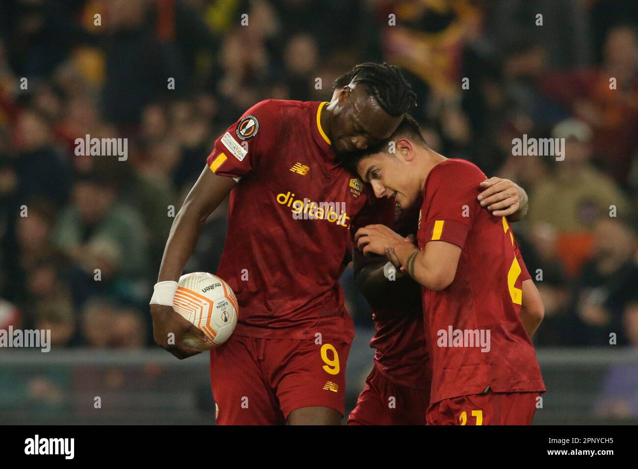 Roma’s Argentine forward Paulo Dybala celebrates after scoring a goal ...