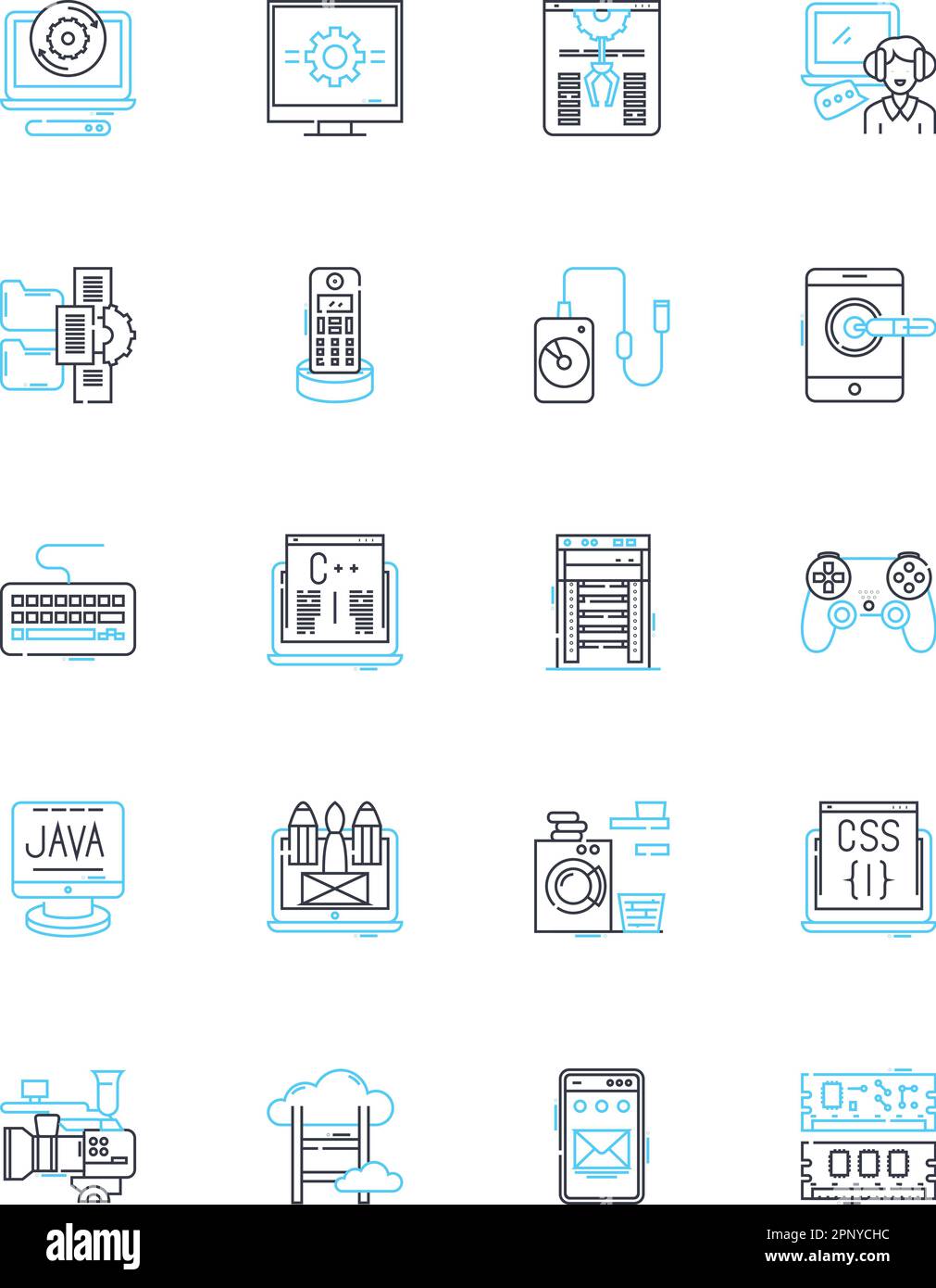Artificial Computing Linear Icons Set Neural Algorithm Automation Robotics Machine Learning