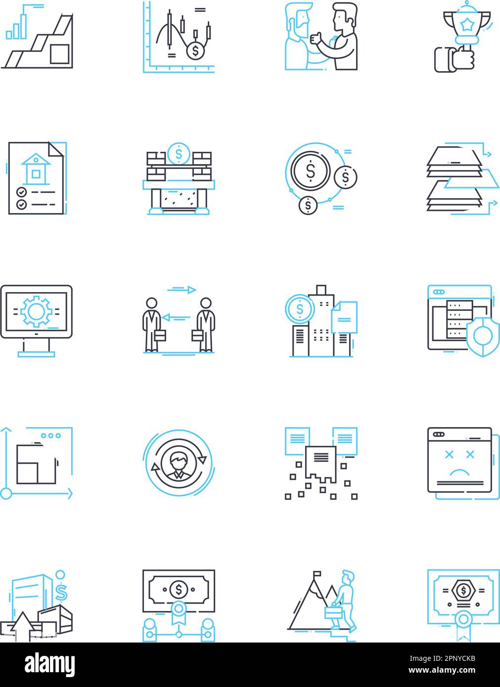 Economic indicators linear icons set. Inflation, Employment, GDP ...
