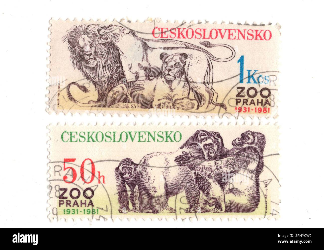 Vintage postage stamps from Czechoslovakia on a white background Stock ...