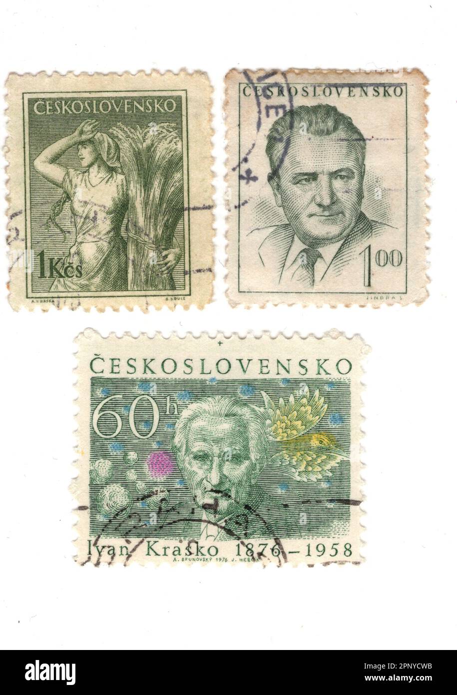 Vintage postage stamps from Czechoslovakia on a white background Stock ...
