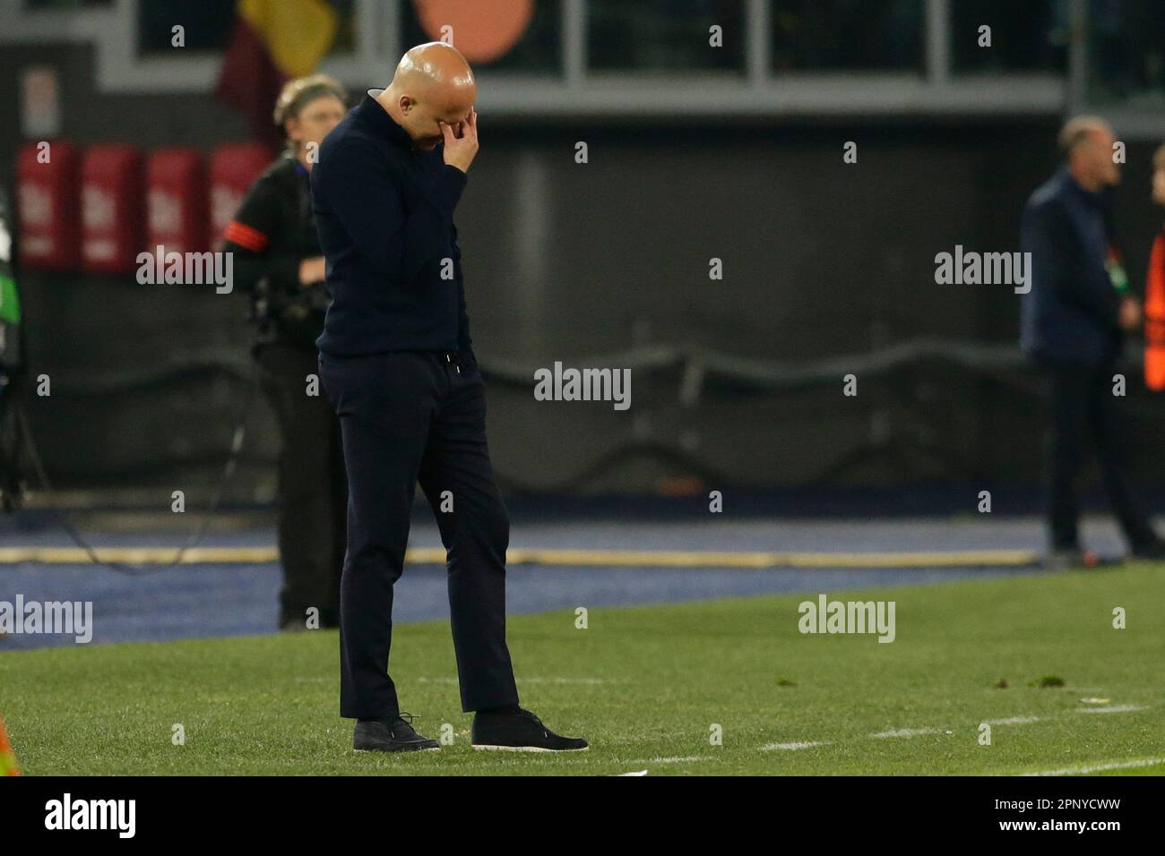 Feyenoord's Dutch coach Arne Slot looks dejected during the UEFA Europa ...