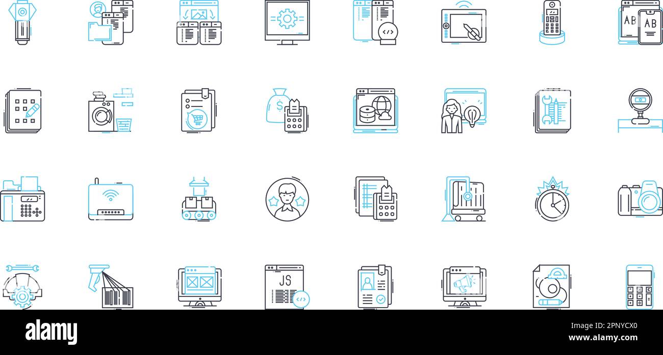 Equipment linear icons set. Machinery, Gear, Tools, Apparatus, Gadget ...