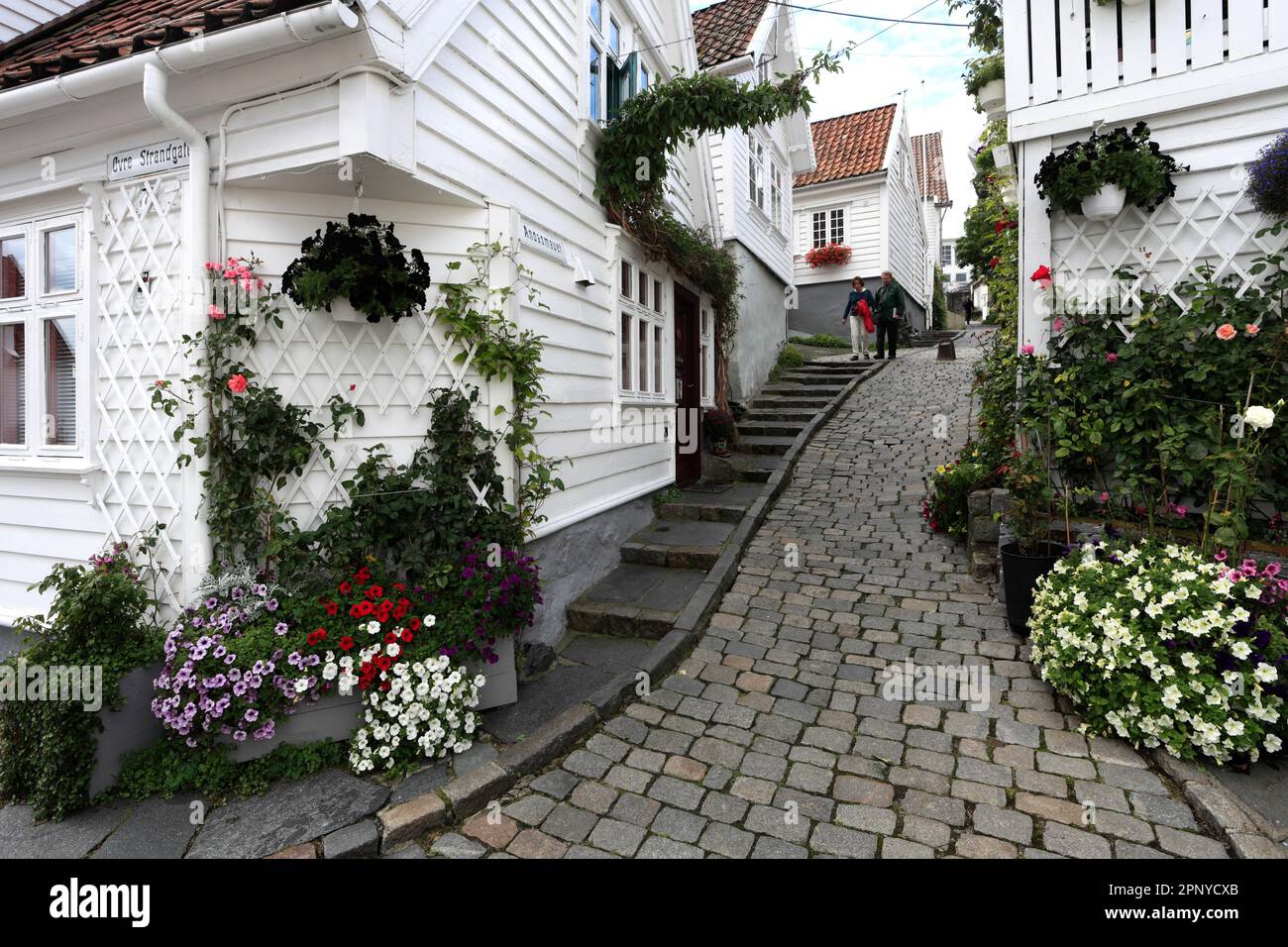 White wooden buildings in the Old Town (Gamle Stavanger), Stavanger ...