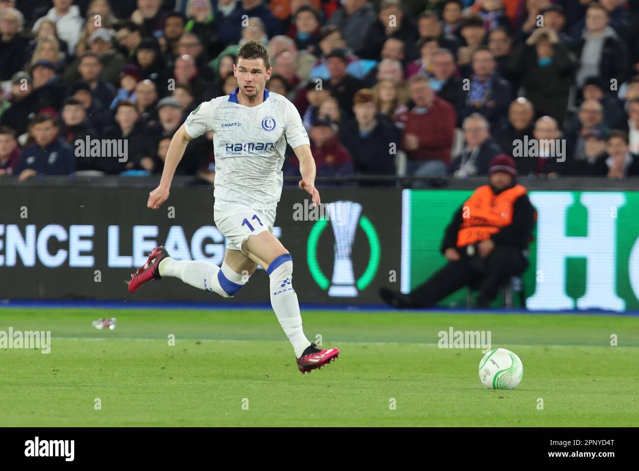 Hugo Cuypers of KAA Gent in action during UEFA Europa Conference League quarter-final second Leg ...