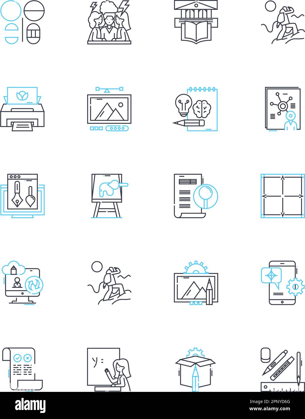 College linear icons set. Learning, Education, Dormitory, Studying, Professors, Homework, Exams ...