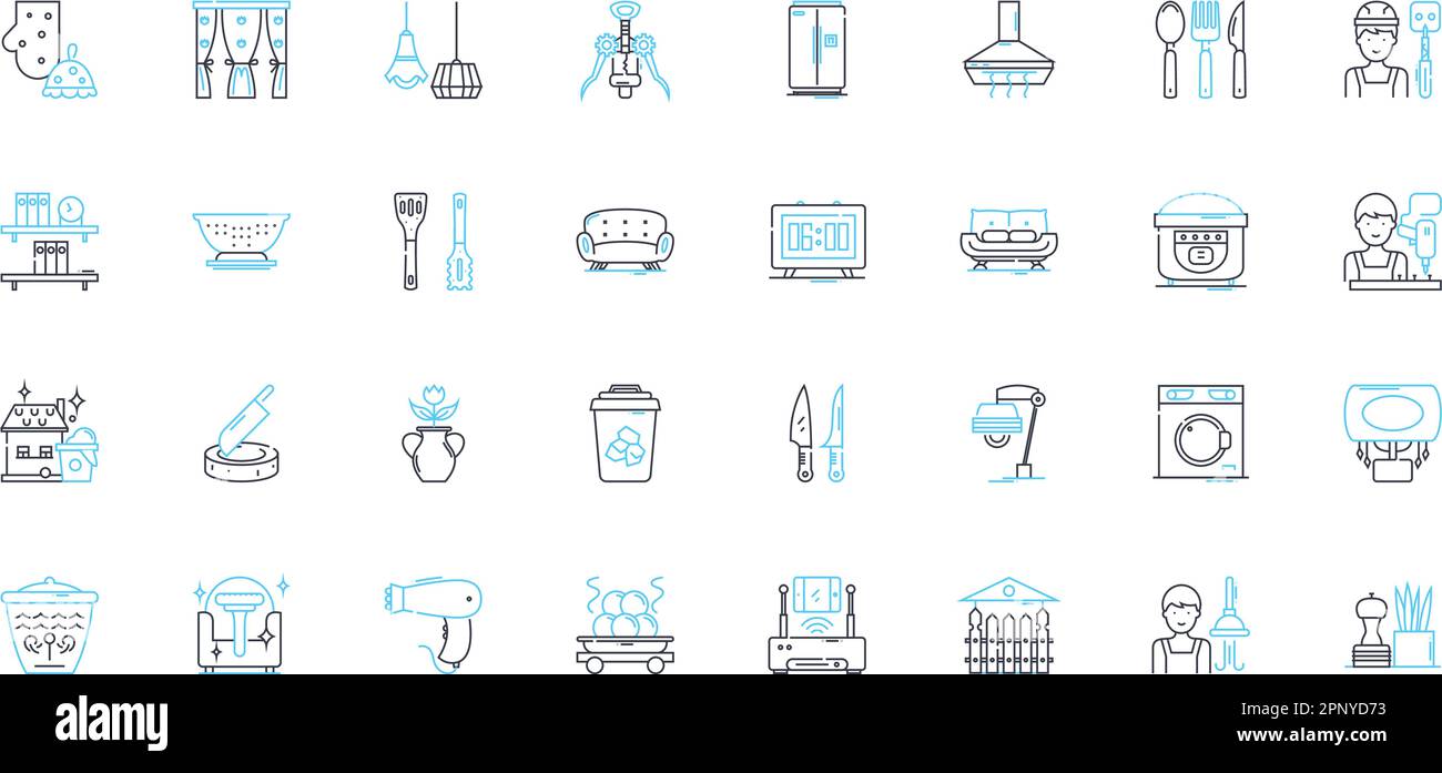 Household linear icons set. Furniture, Decor, Appliances, Cleaning ...