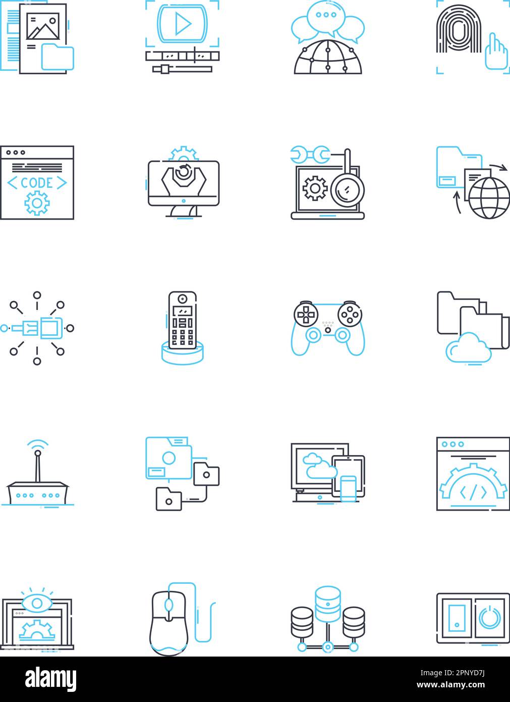 Virtual assistants linear icons set. Automation, Efficiency ...