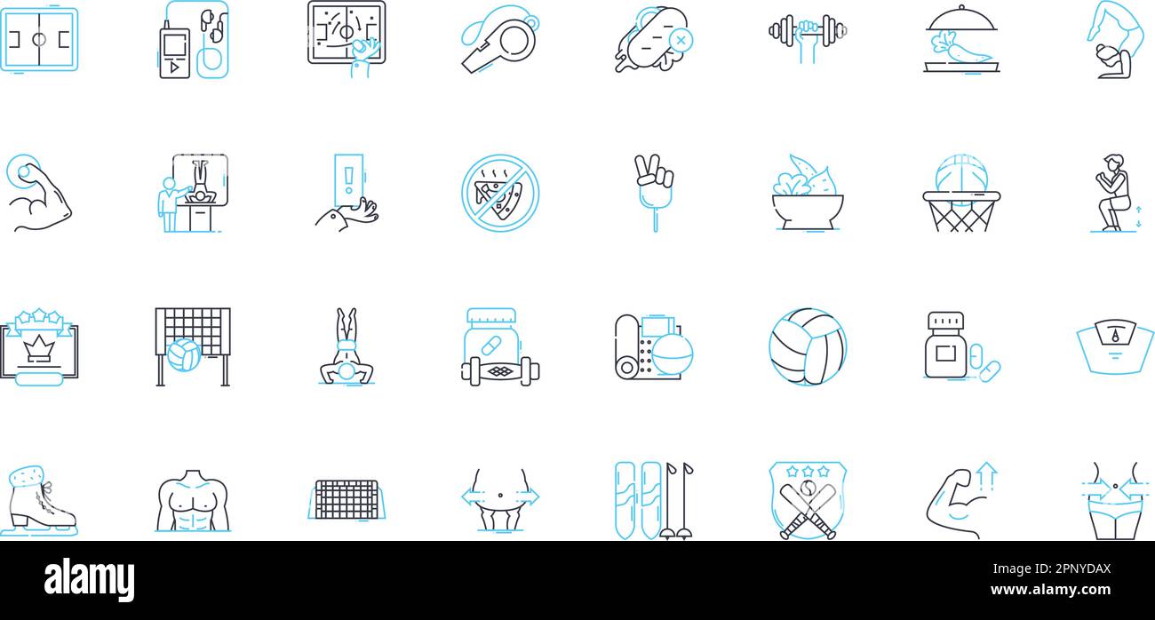 Powerlifting linear icons set. Strength, Barbell, Squat, Bench ...