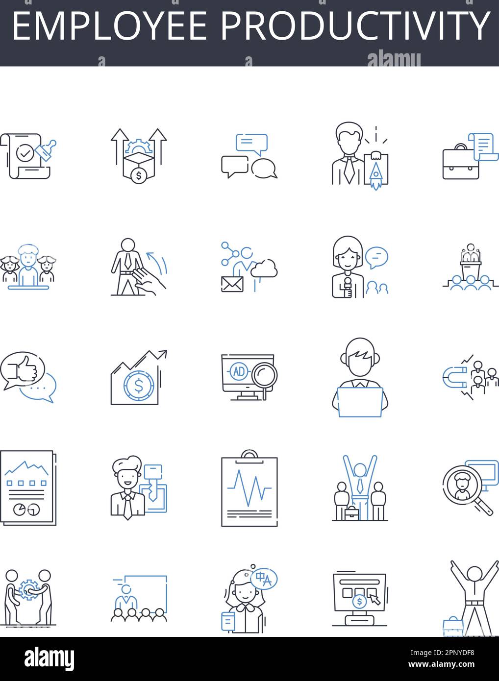 Employee Productivity Line Icons Collection Job Satisfaction Work