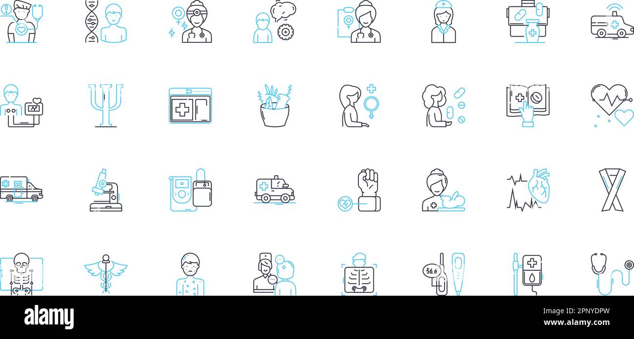 Clinical services linear icons set. Behavioral, Addiction, Diagnosis ...