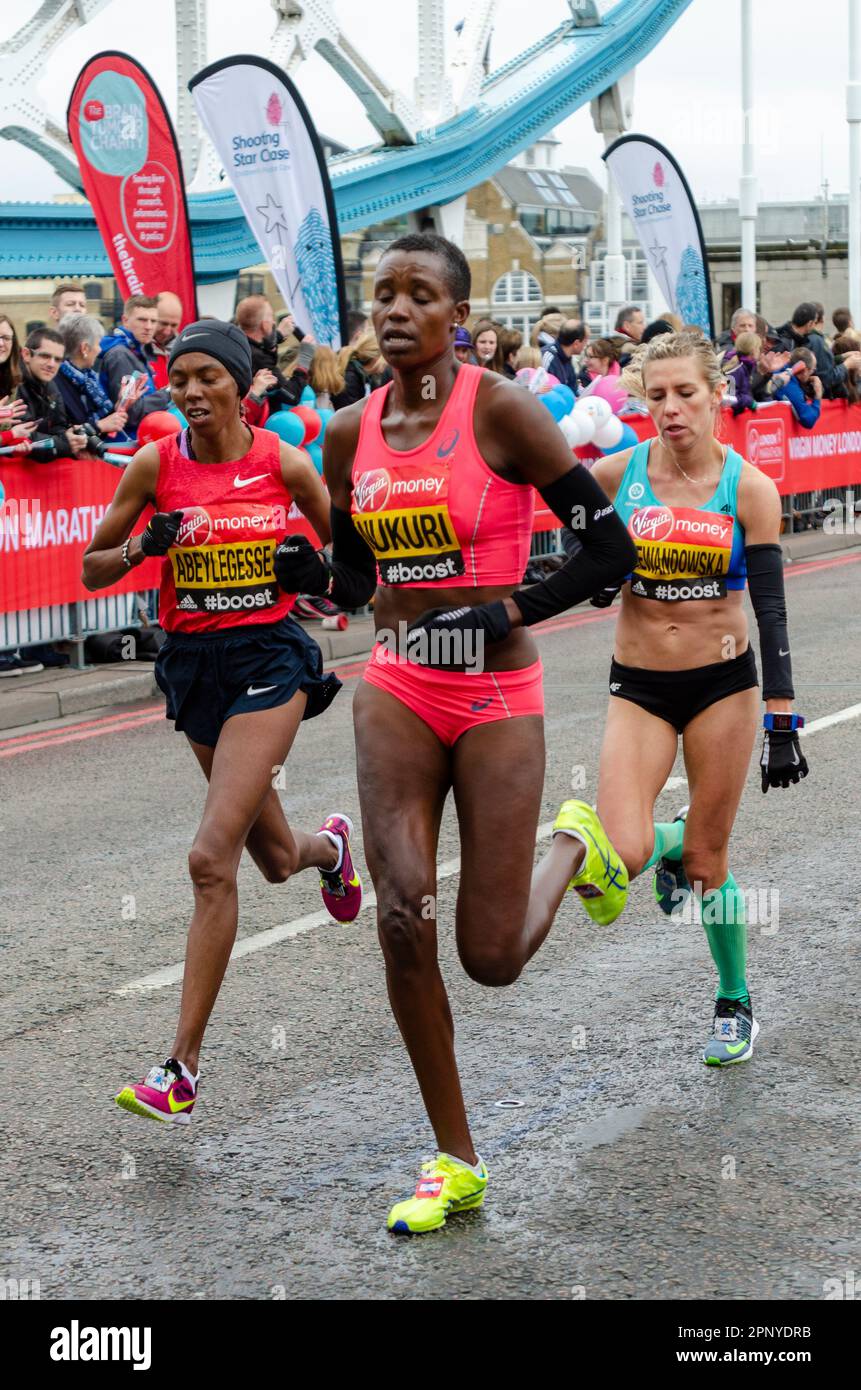Diane Nukuri competing in the Virgin Money London Marathon 2015 ...