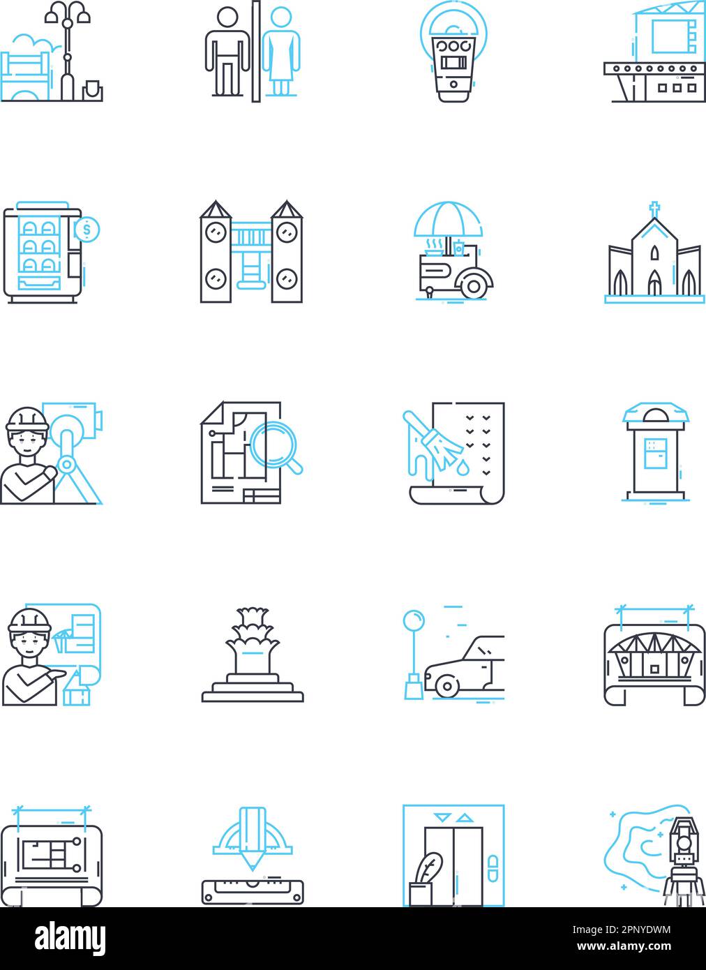 High rise linear icons set. Skyscraper, Towering, Elevated, Lofted ...