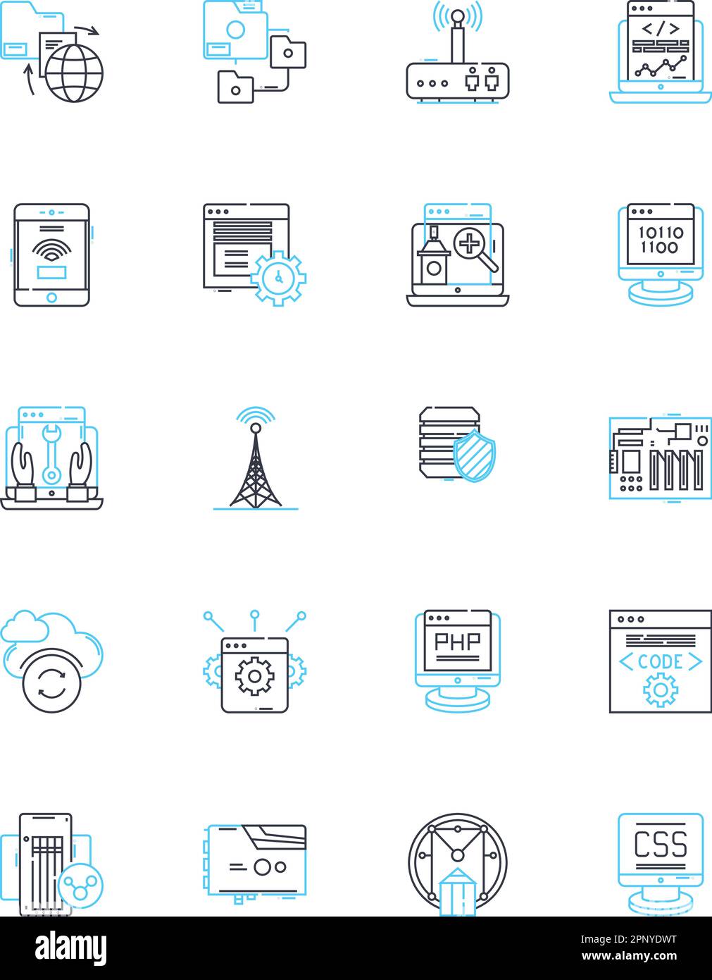 Virtual Employee Linear Icons Set Telecommute Remote Digitally