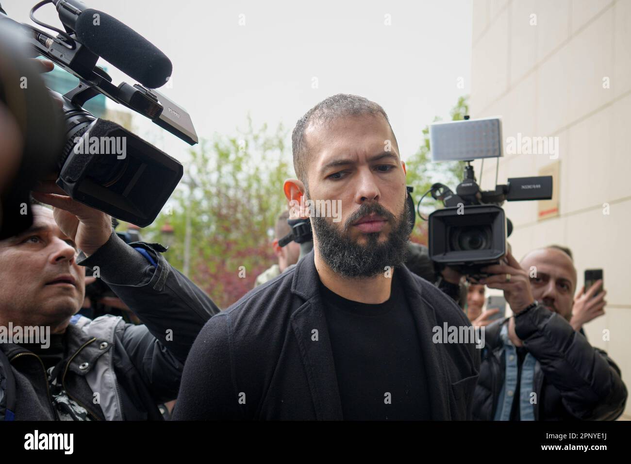 Andrew Tate arrives at the Bucharest Tribunal, in Bucharest, Romania ...