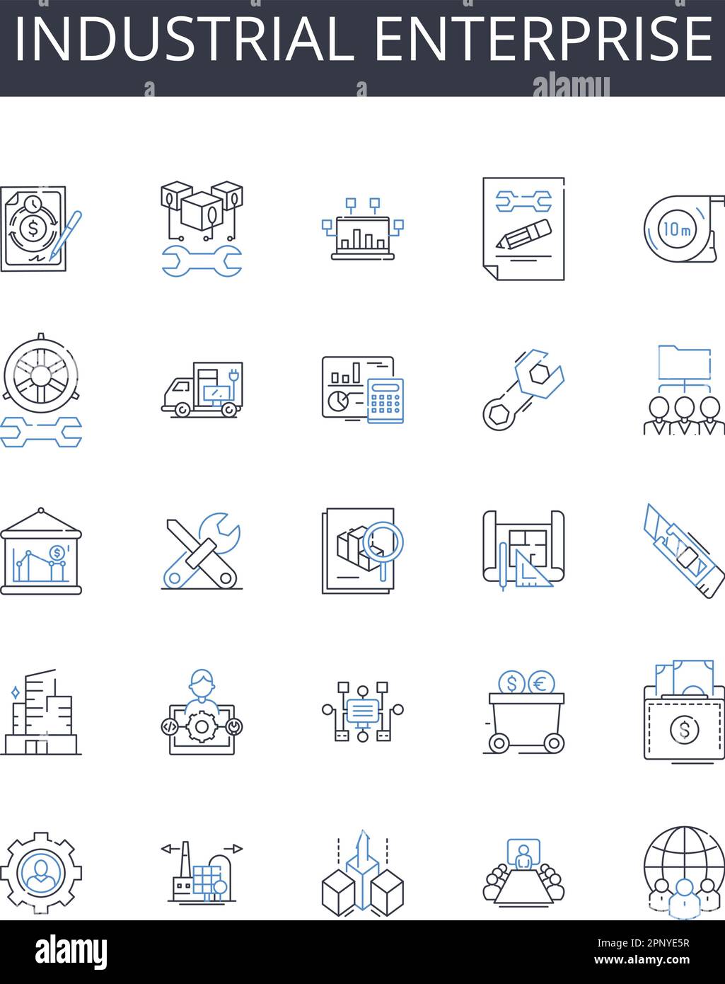 Industrial enterprise line icons collection. Commercial business ...