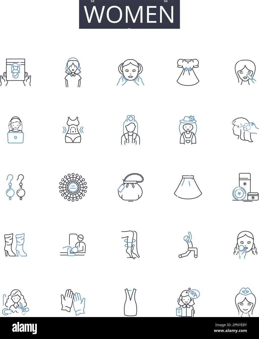 Women line icons collection. Men, Ladies, Gals, Females, Damsels ...