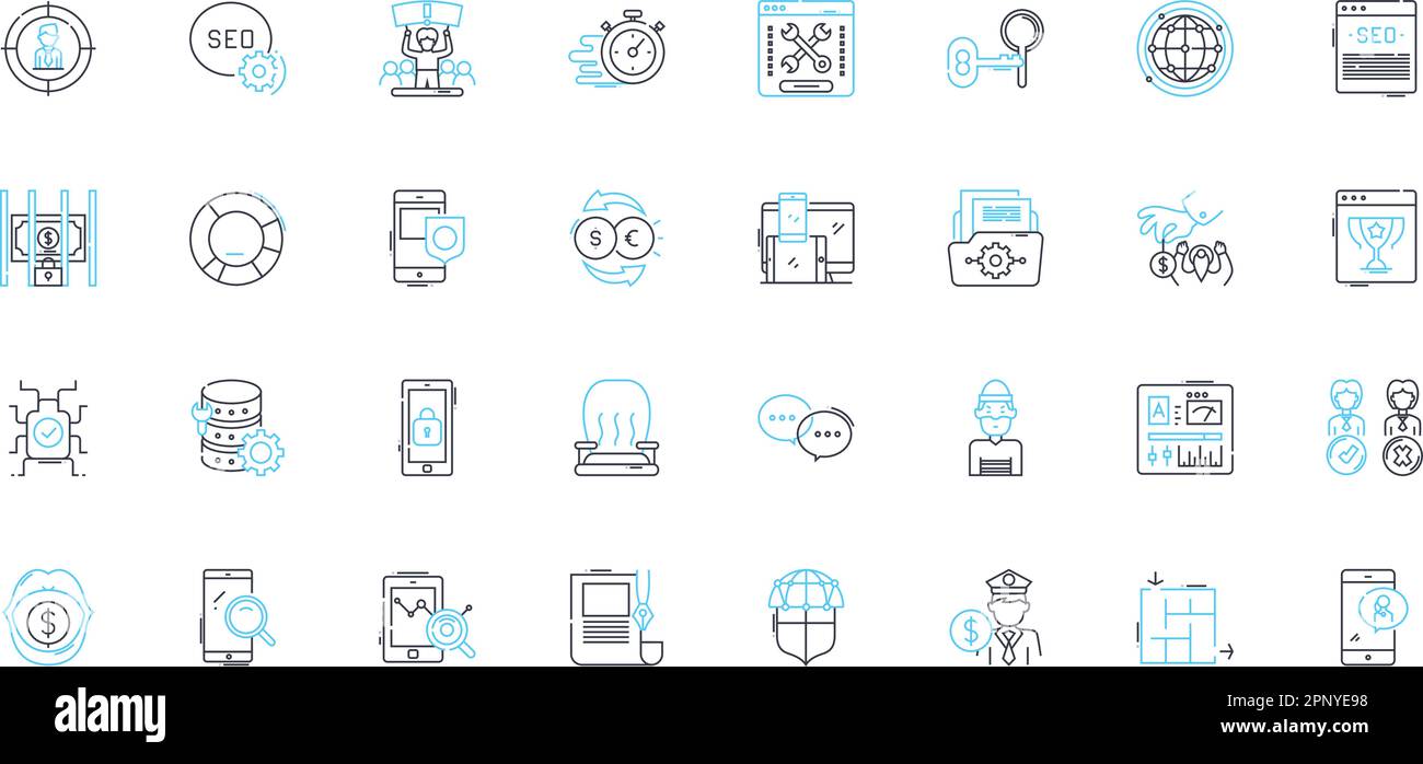 Sales enhancement linear icons set. Performance, Growth, Strategy ...