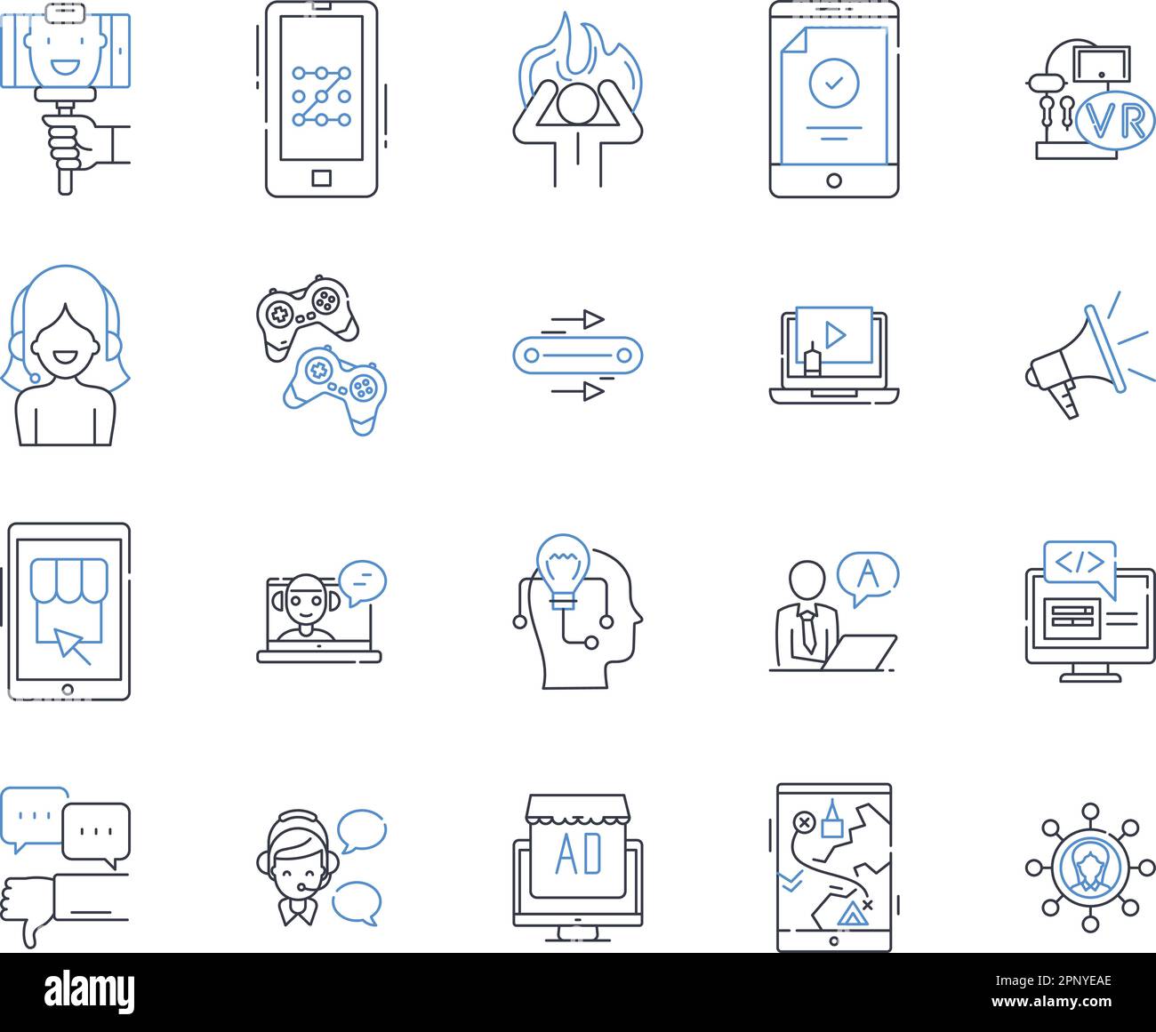 Sonic equipment line icons collection. Amplifier, Woofer, Subwoofer ...