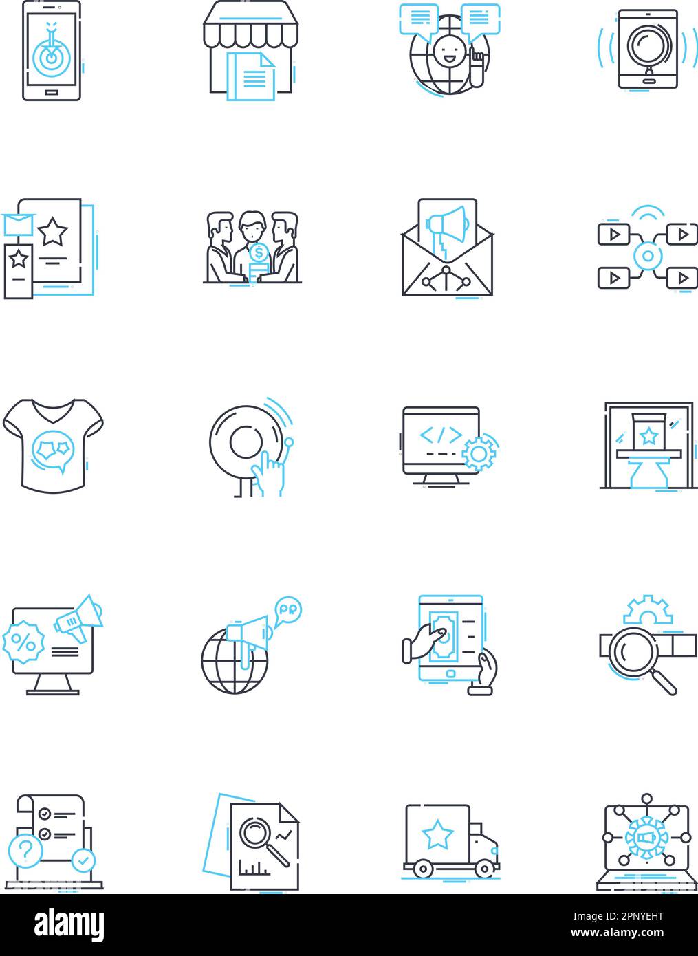 Press summary linear icons set. Briefing, Overview, Recap, Digest ...