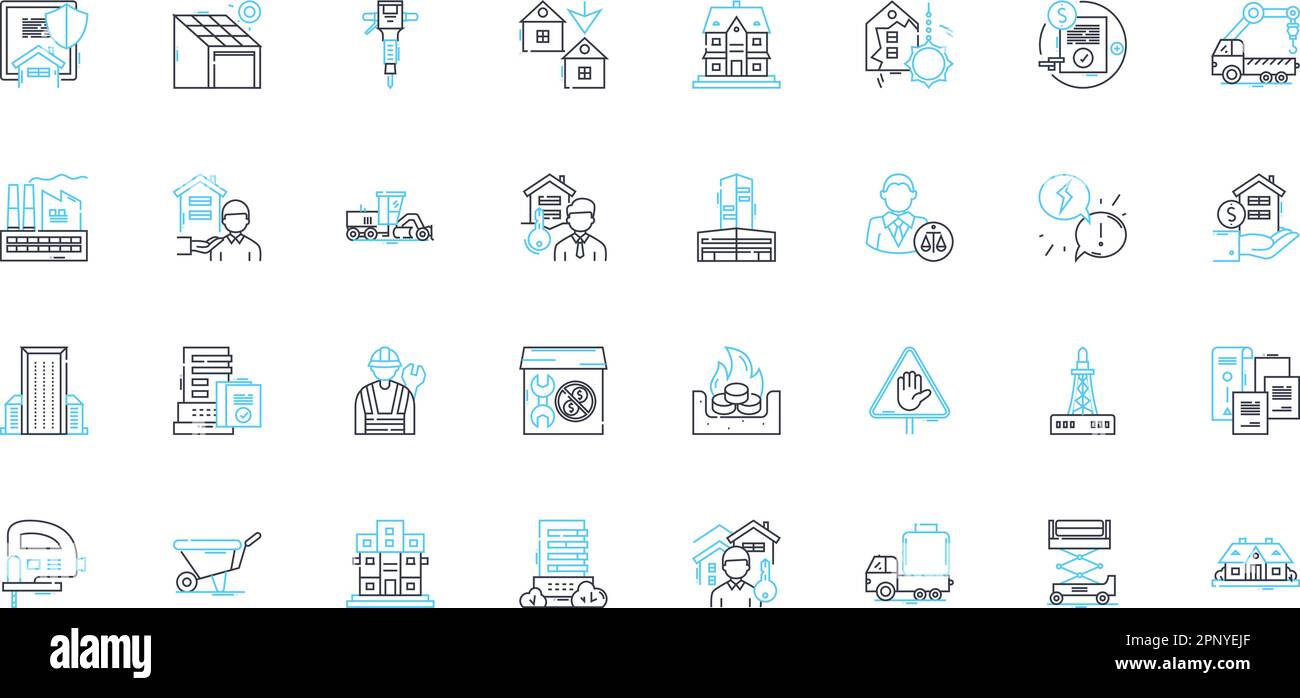 Metropolis building linear icons set. Skyscraper, Tower, Megacity ...