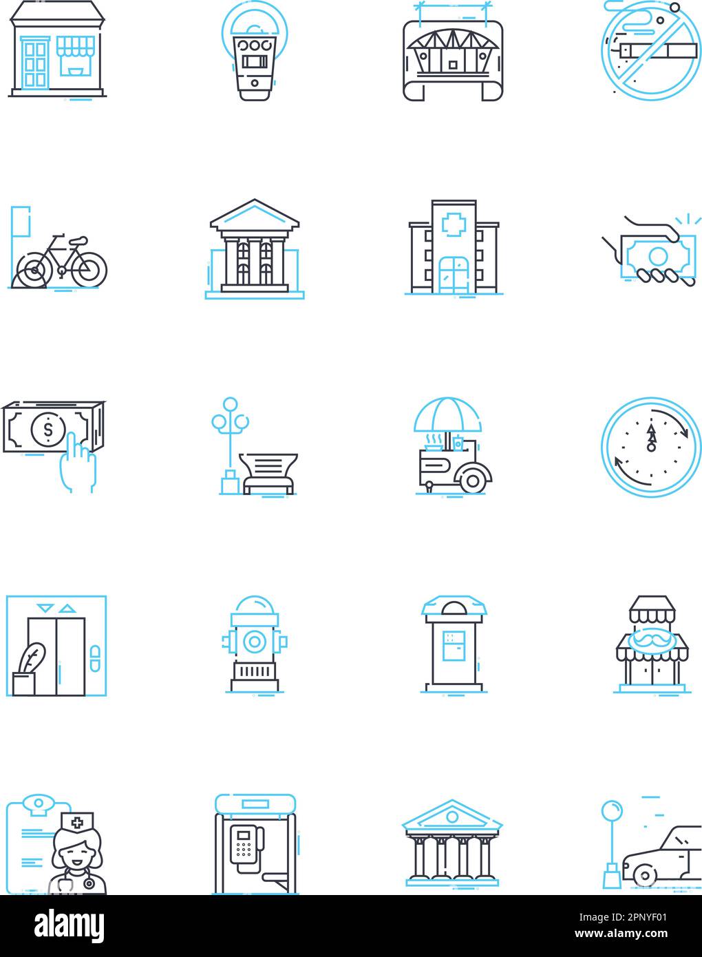 Village linear icons set. Community, Rural, Nostalgia, Peaceful ...