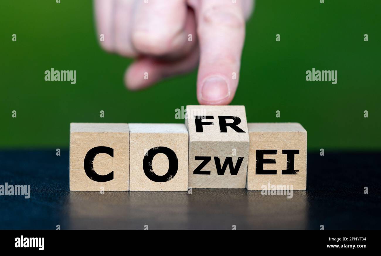 Wooden cubes form the German expression 'CO zwei frei' (CO2 free Stock ...