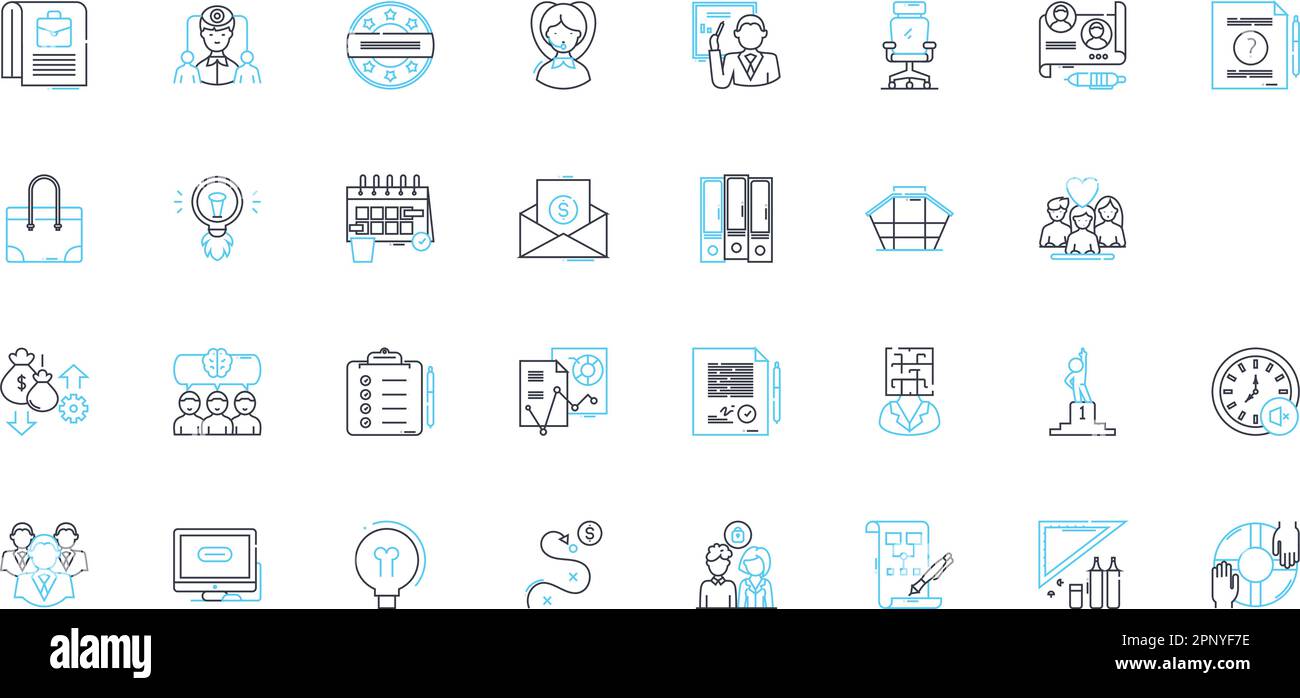 Administrative duty linear icons set. Management, Organization, Documentation, Coordination ...