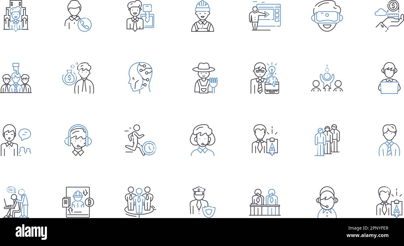 Project Job Line Icons Collection Management Design Development Planning Coordination