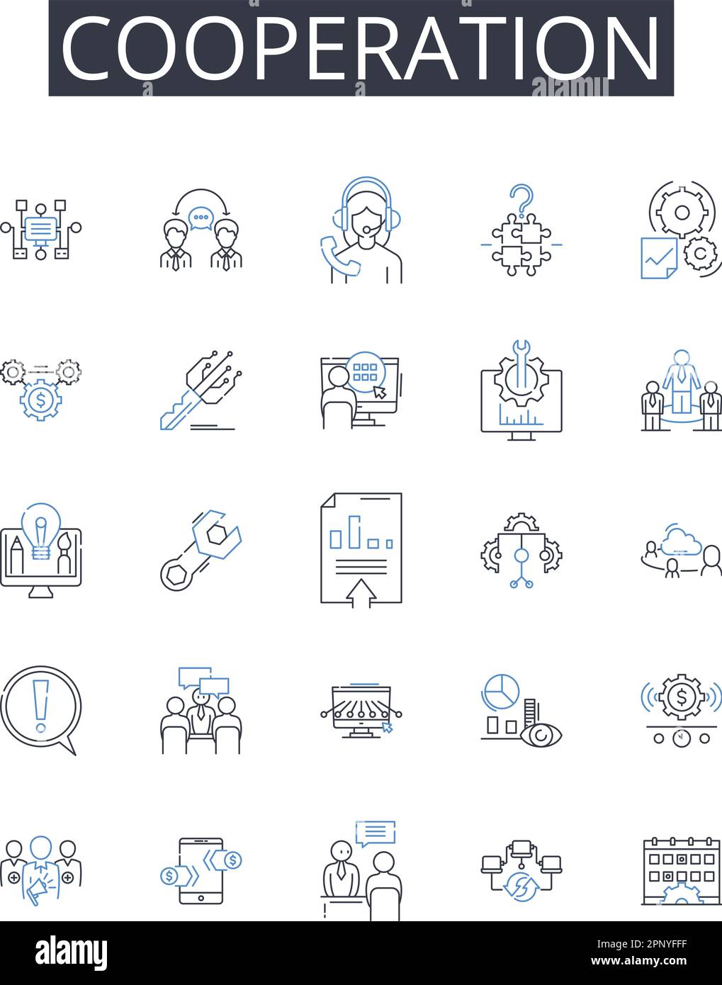 Cooperation Line Icons Collection Assistance Collaboration