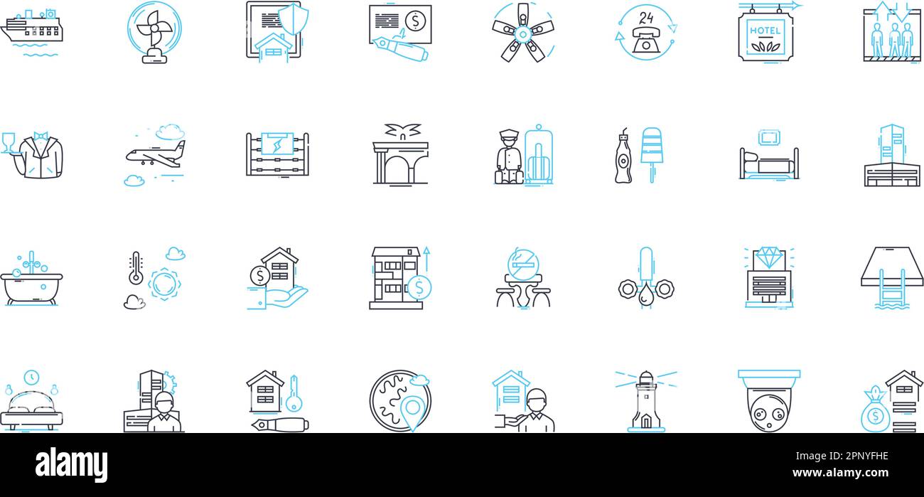 Lodging industry linear icons set. Accommodation, Hospitality, Tourism ...