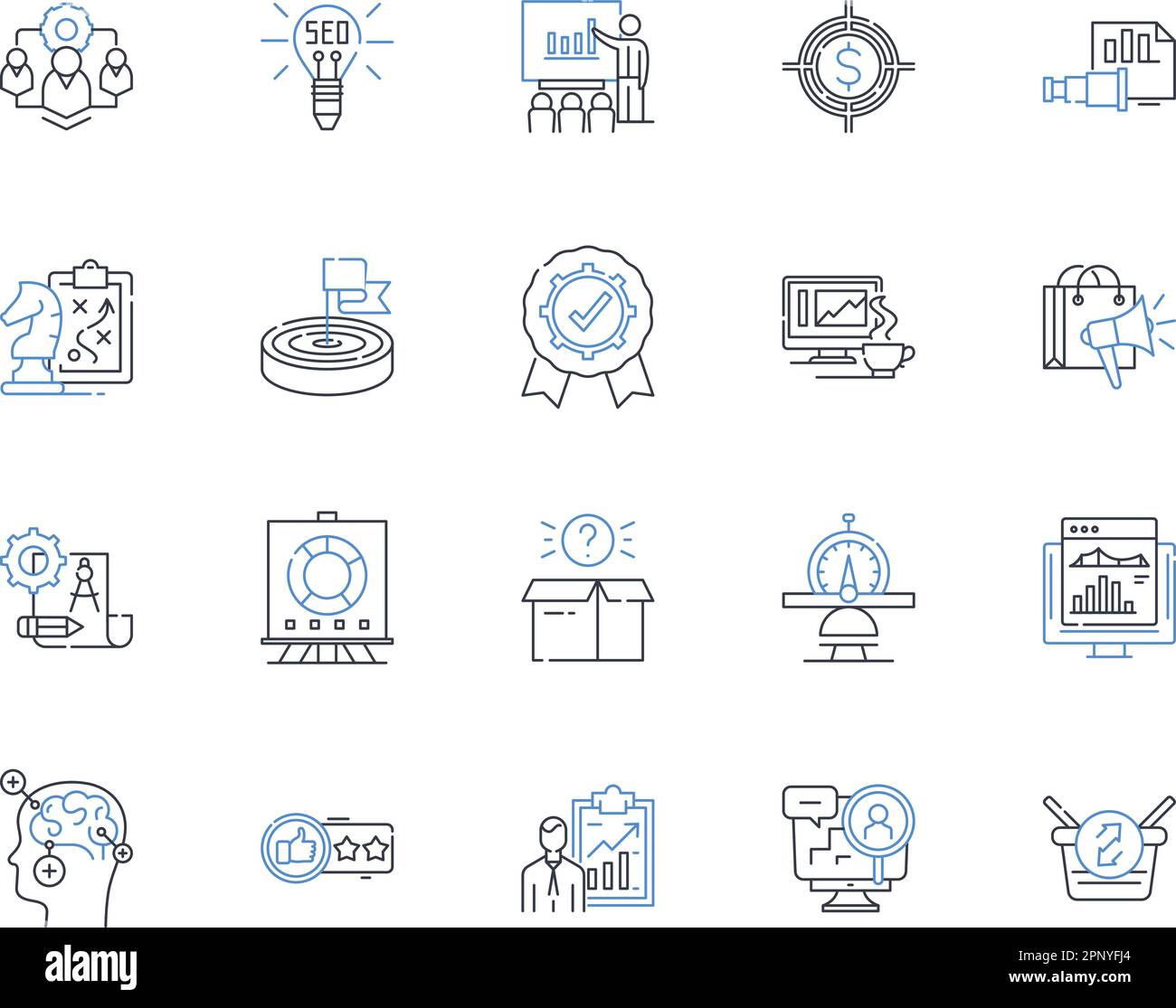 Deliberating and analyzing line icons collection. Examining, Studying ...