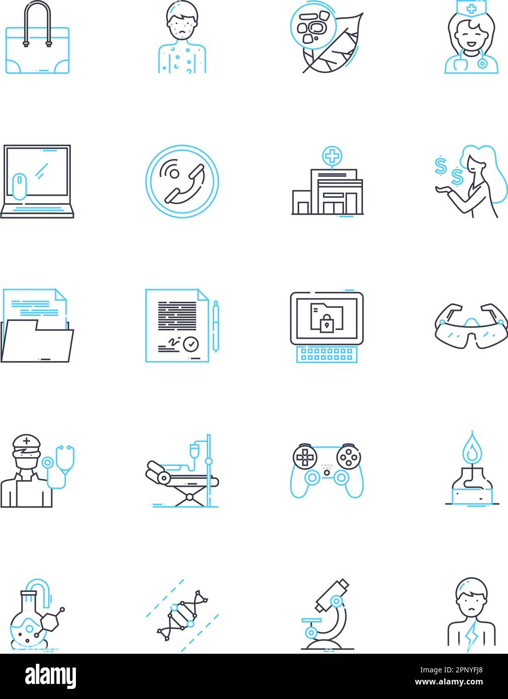 Medicine linear icons set. Surgery, Diagnosis, Treatment, Pharmacology ...