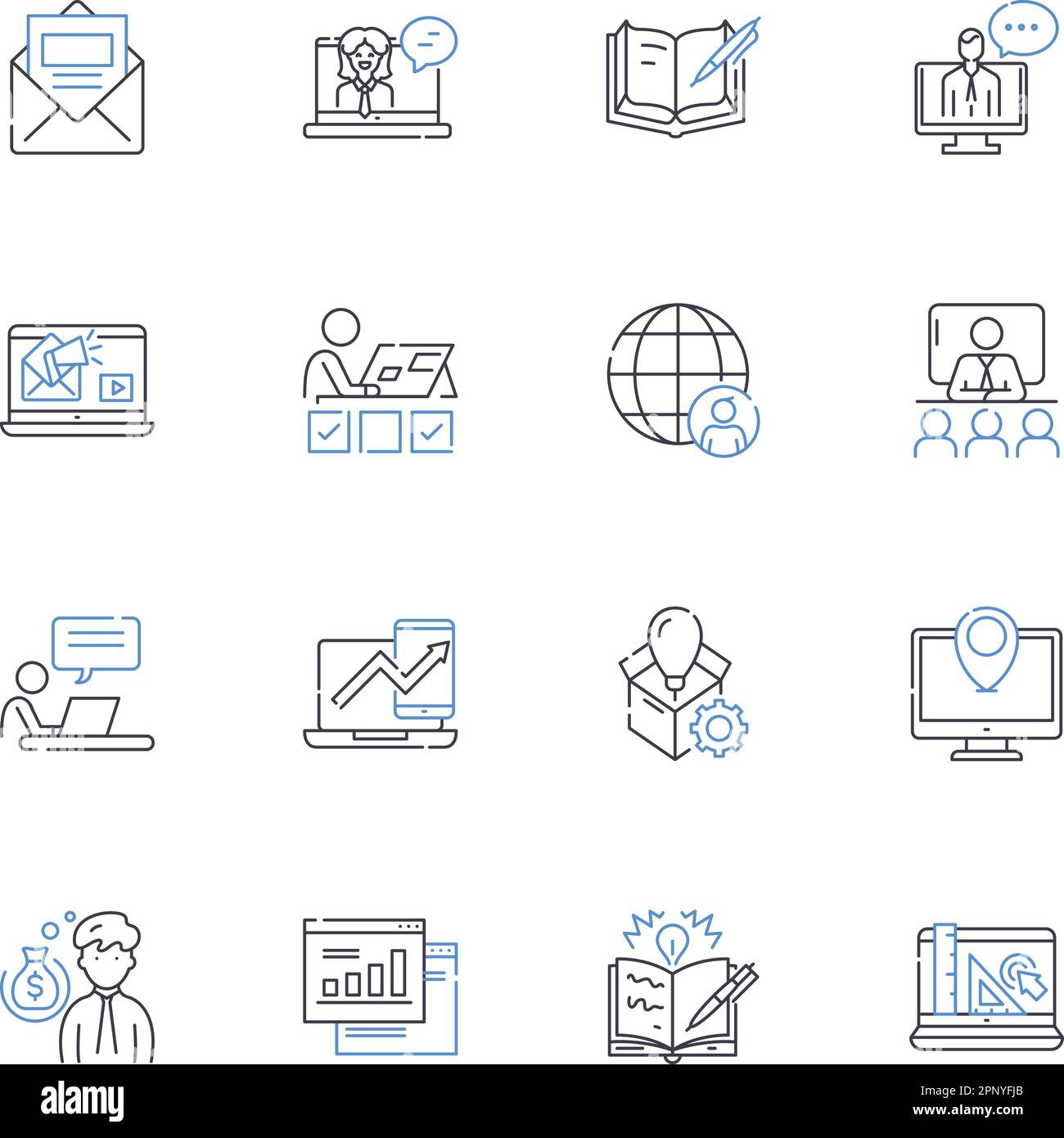 Web labor line icons collection. Outsourcing, Online work, Gig economy, Freelancing, Digital ...