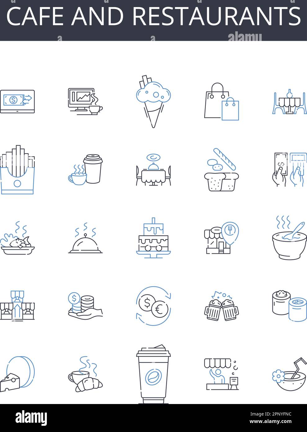 Cafe and restaurants line icons collection. Bistro, Diner, Eatery, Brasserie, Trattoria ...