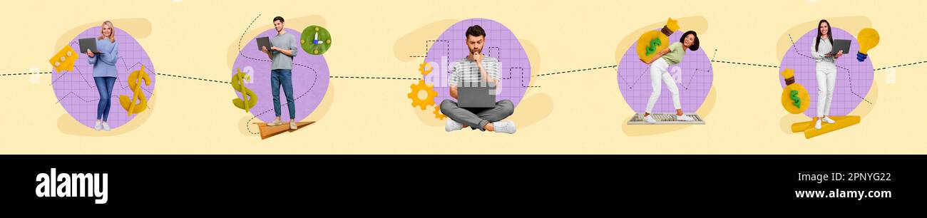 Collage 3d pinup pop retro sketch image of smart clever workers earning ...