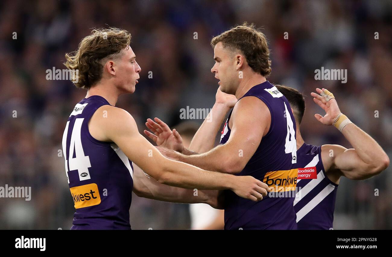 Sean Darcy of the Dockers celebrates kicking a goal during the AFL ...