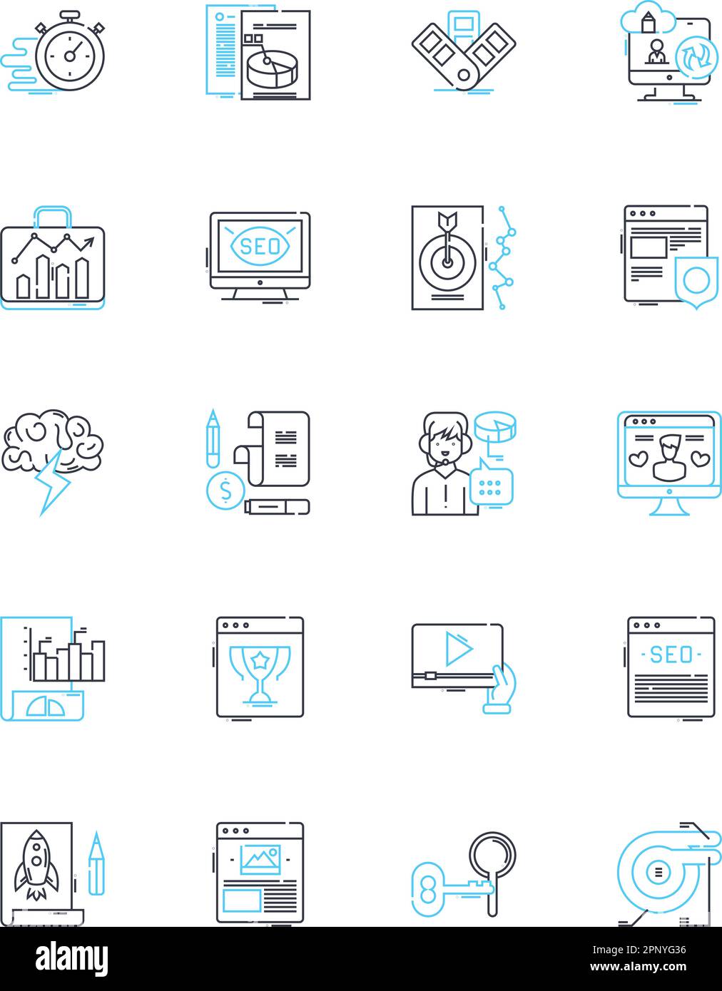 Digital strategy linear icons set. Optimization, Analytics, Innovation ...