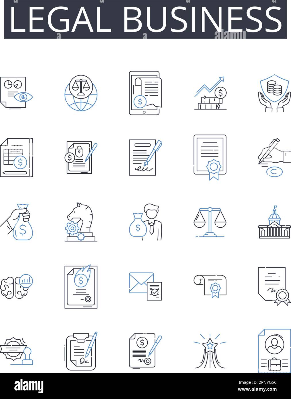 Legal business line icons collection. Financial sector, Corporate world ...